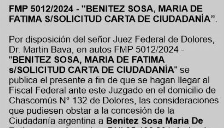 FMP - "Benitez Sosa, María de Fátima S/ Solicitud de Ciudadanía" - Faro ...